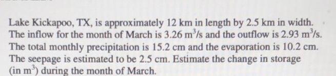 Solved Lake Kickapoo, TX, is approximately 12 km in length | Chegg.com
