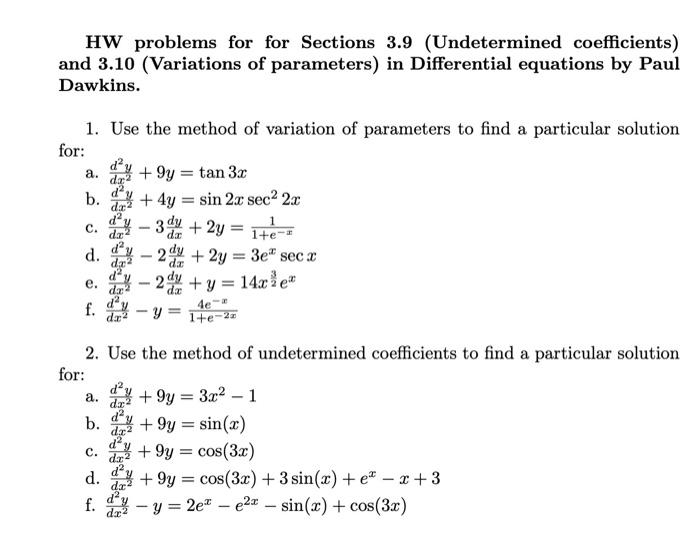 HW problems for for Sections 3.9 (Undetermined | Chegg.com