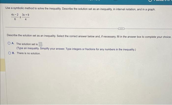 Solved 64c−2≤43c+9 Describe the solution set as an | Chegg.com