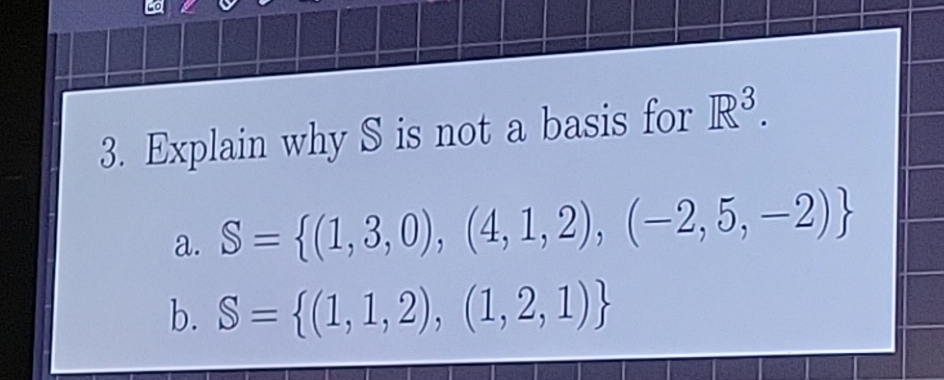 Solved Explain why S ﻿is not a basis for | Chegg.com