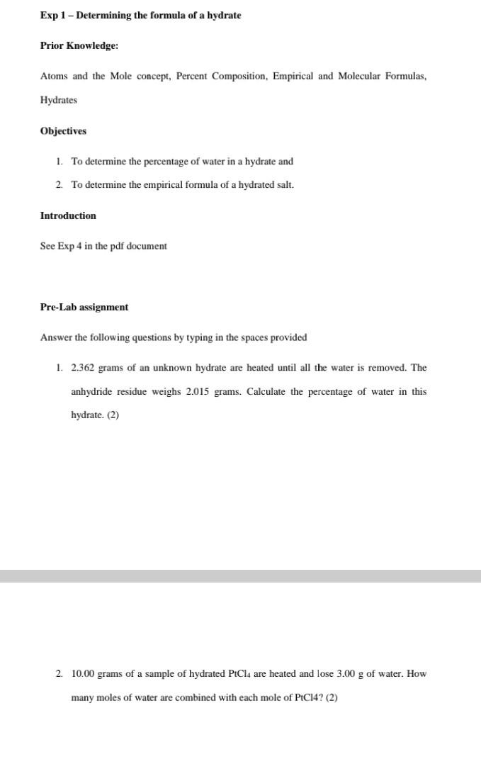 Solved Pre-Lab assignment Answer the following questions by | Chegg.com