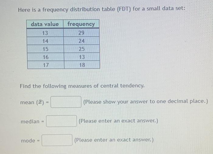 Solved Here is a frequency distribution table (FDT) for a | Chegg.com