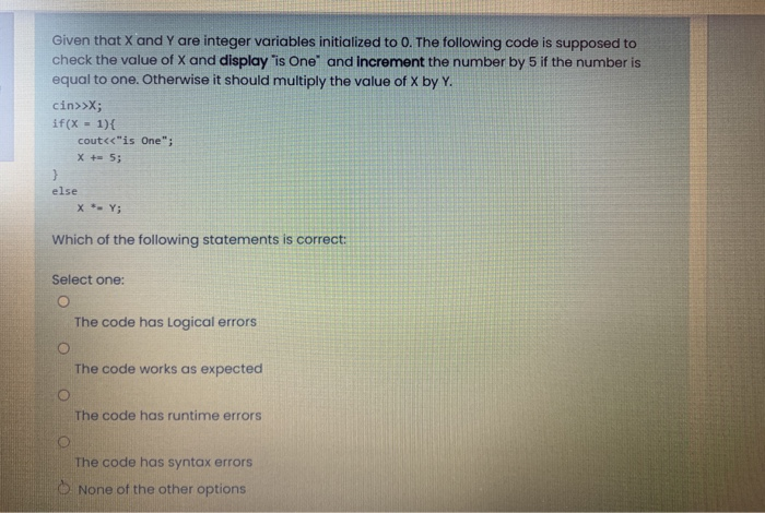 Solved Given that X and Y are integer variables initialized | Chegg.com