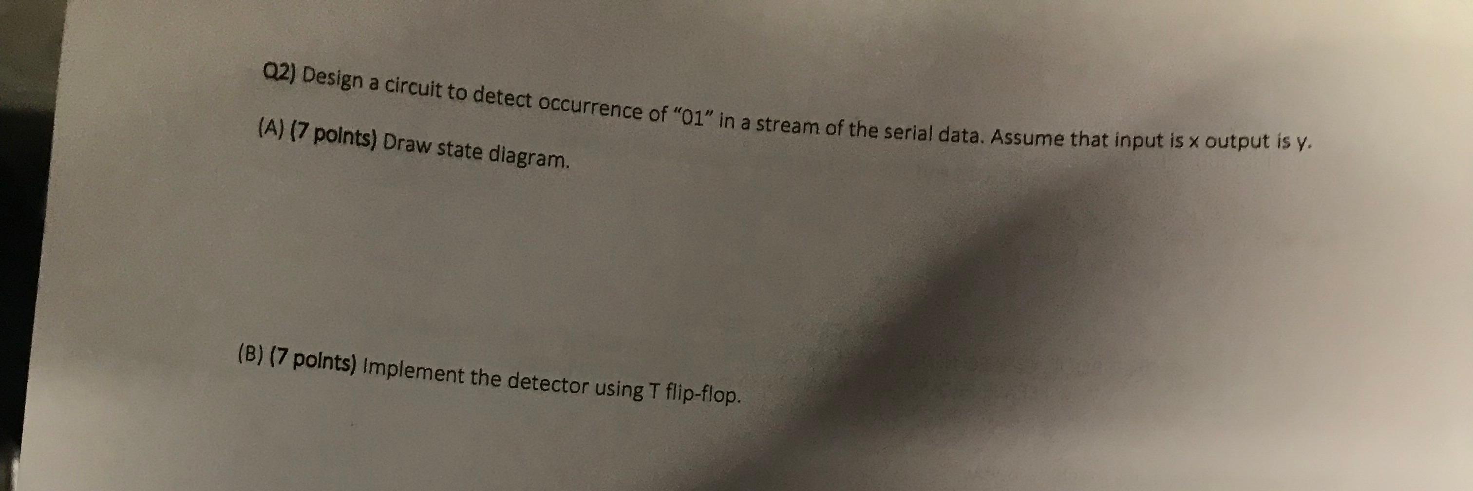 Solved Q2) ﻿Design a circuit to detect occurrence of " 01 " | Chegg.com