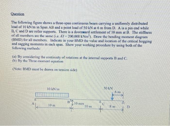 Solved The following figure shows a three-span continuous | Chegg.com