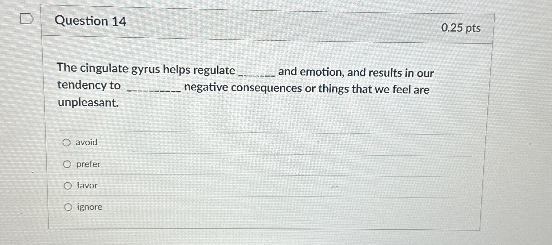 Solved Question 140.25 ﻿ptsThe cingulate gyrus helps | Chegg.com