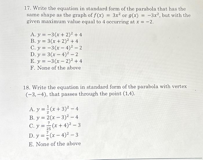 Solved 17. Write the equation in standard form of the | Chegg.com