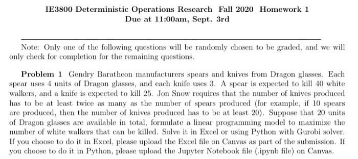 Solved 1E3800 Deterministic Operations Research Fall 2020 | Chegg.com