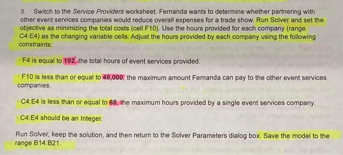 8. Switch to the Service Providers worksheet. | Chegg.com