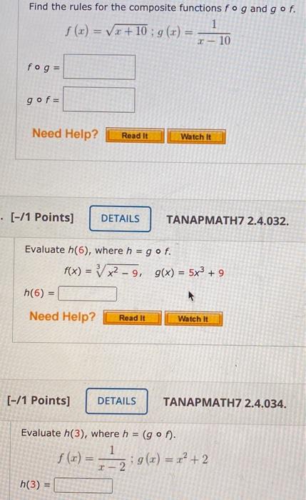 Solved Find the rules for the composite functions fog and go | Chegg.com