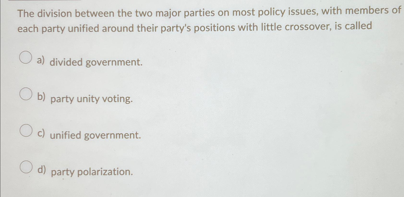 Solved The division between the two major parties on most | Chegg.com