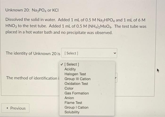 Solved Unknown 20: Na3PO4 or KCI Dissolved the solid in | Chegg.com