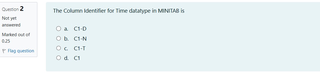 Solved The Column Identifier for Time datatype in MINITAB | Chegg.com