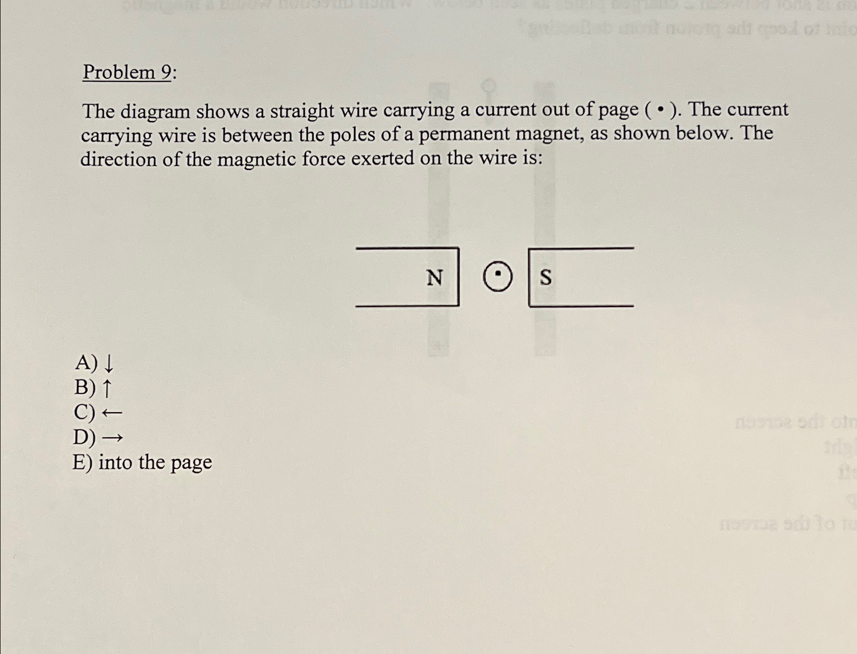 Solved Problem 9:The diagram shows a straight wire carrying | Chegg.com