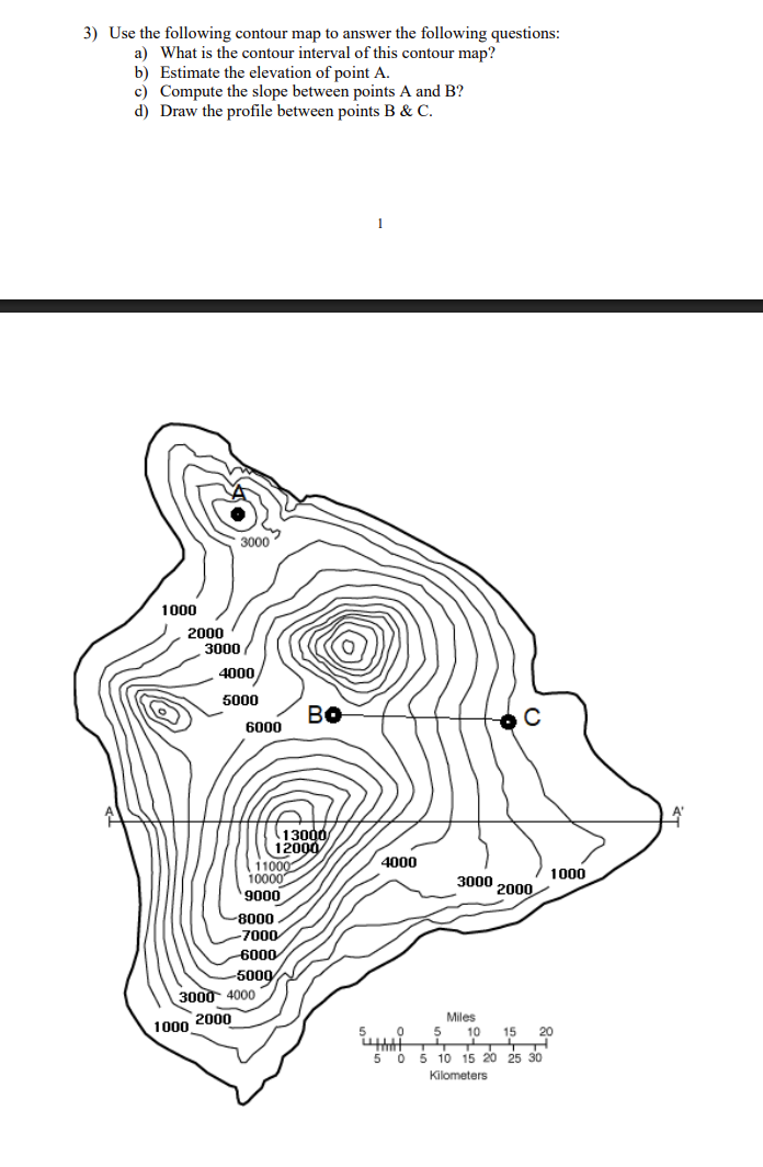 Solved 3) ﻿Use the following contour map to answer the | Chegg.com