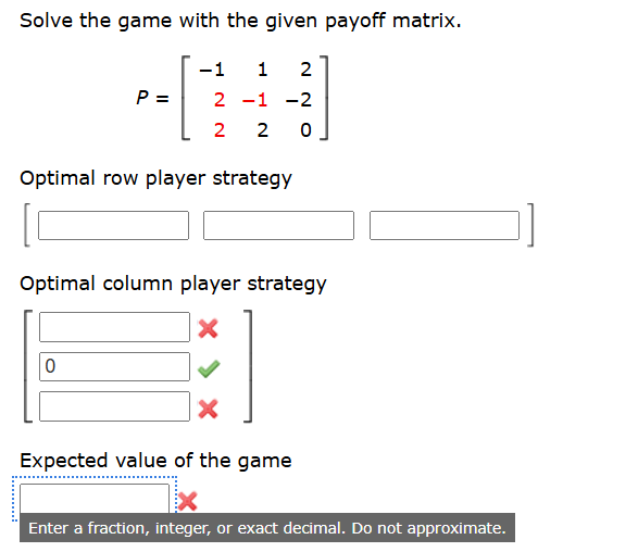 Solved Solve the game with the given payoff | Chegg.com