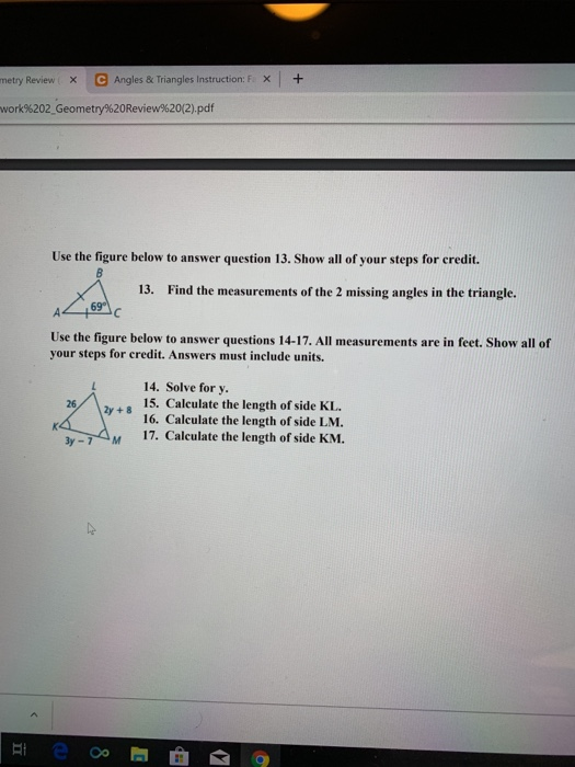 Solved + metry Review * C Angles & Triangles Instruction: F | Chegg.com