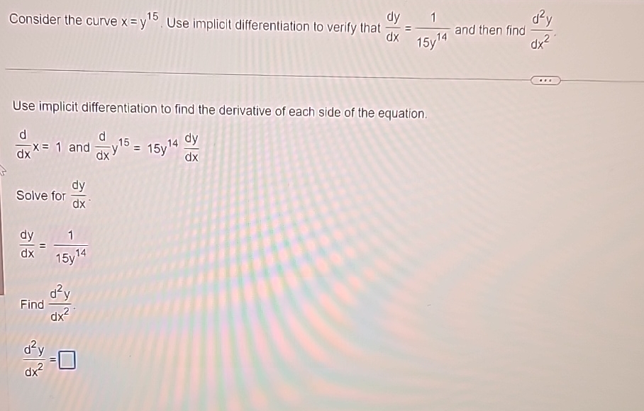 Solved Consider the curve x=y15. ﻿Use implicit | Chegg.com