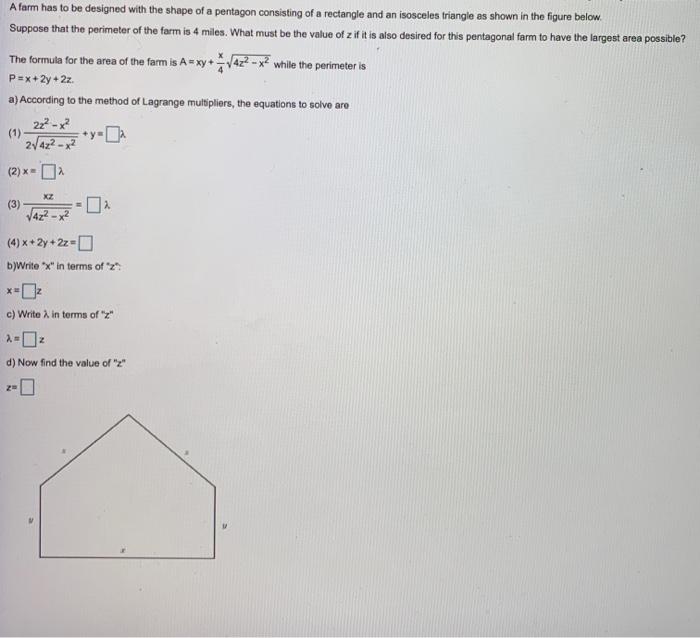 Solved A farm has to be designed with the shape of a | Chegg.com