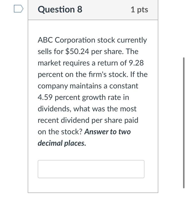Solved ABC Corporation stock currently sells for $50.24 per | Chegg.com