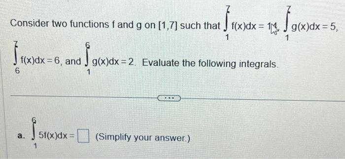 Solved Consider two functions f and g on [1,7] such that | Chegg.com