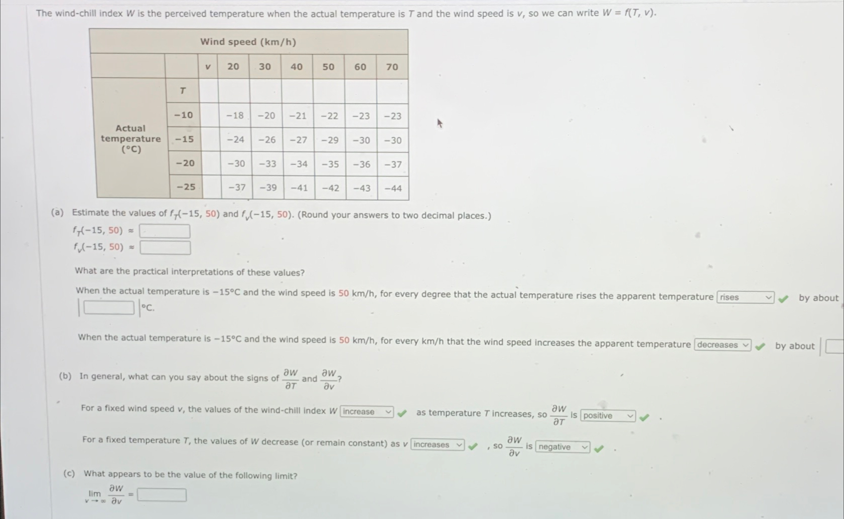 Solved The wind-chill index W ﻿is the perceived temperature | Chegg.com