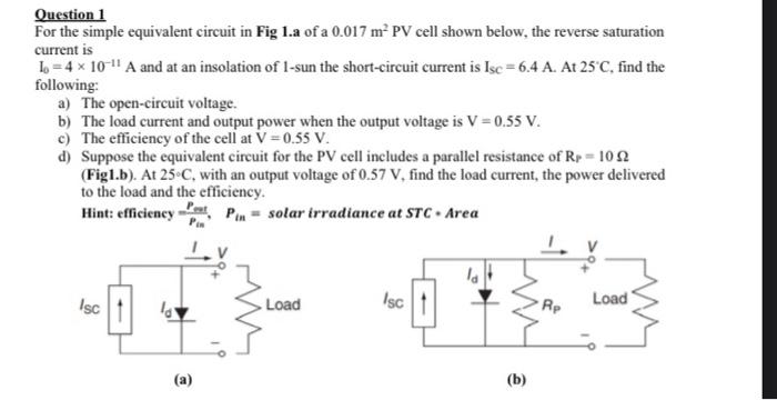 Solved Question 1 For the simple equivalent circuit in Fig | Chegg.com