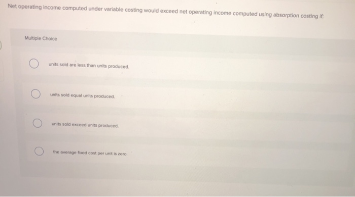Solved Net operating income computed under variable costing | Chegg.com