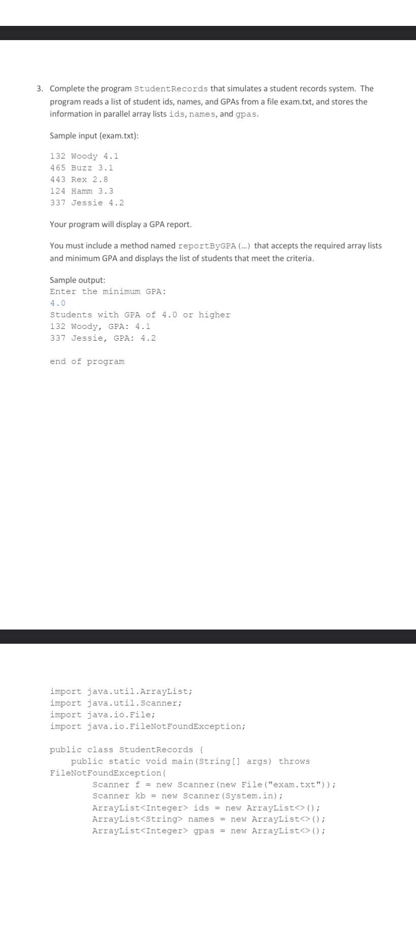 Solved 3. Complete the program StudentRecords that simulates | Chegg.com