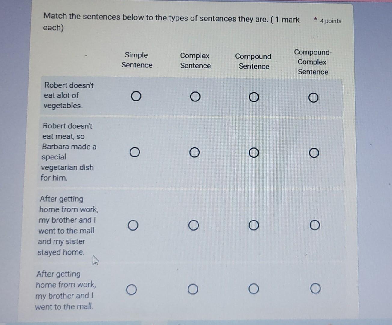 Match the sentences below to the types of sentences | Chegg.com