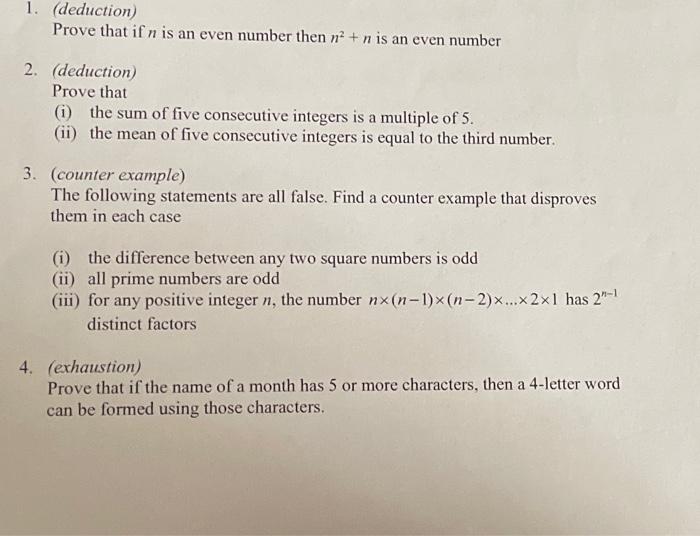 Solved 1. (deduction) Prove that if n is an even number then | Chegg.com