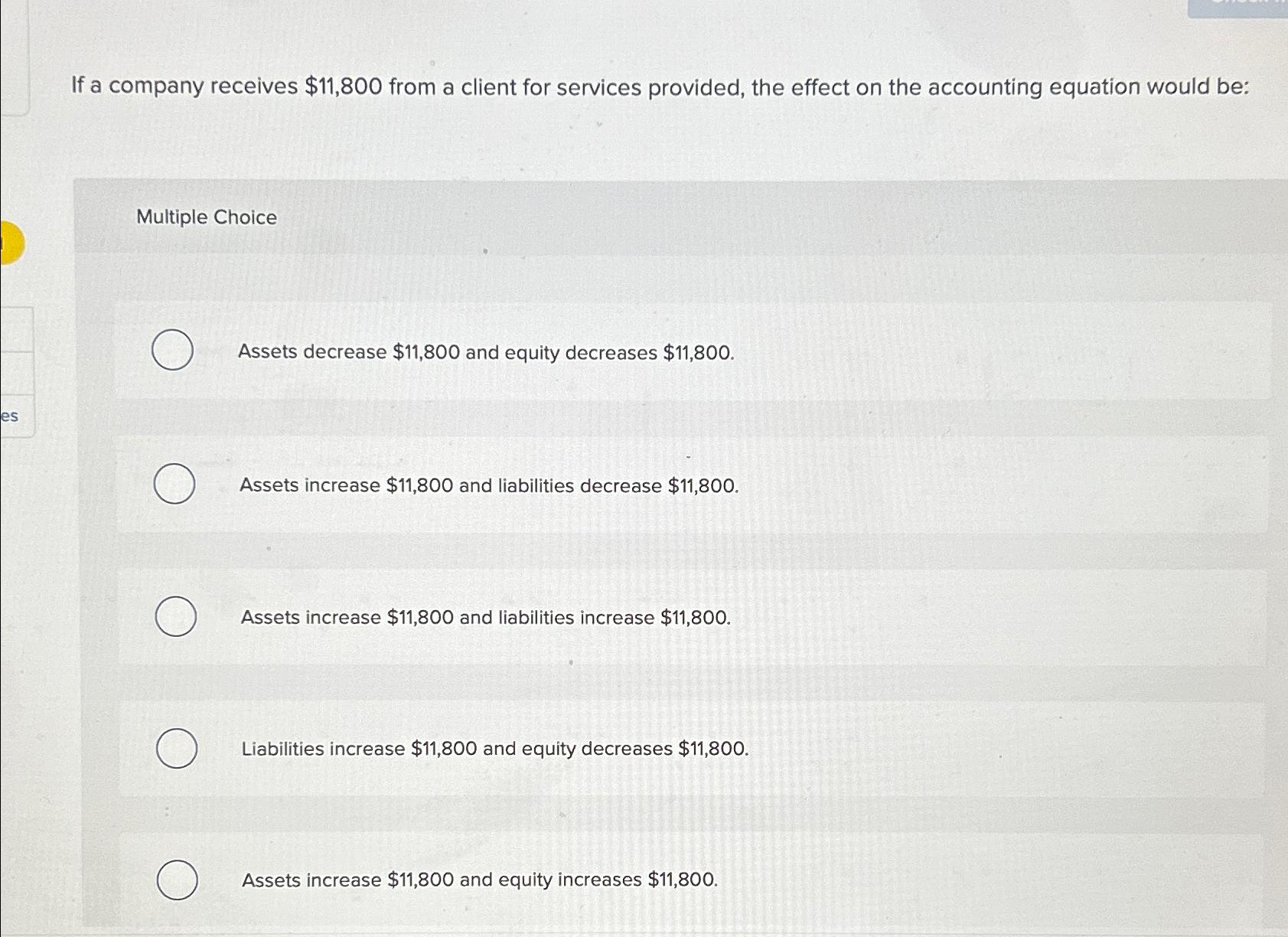Solved If a company receives $11,800 ﻿from a client for | Chegg.com