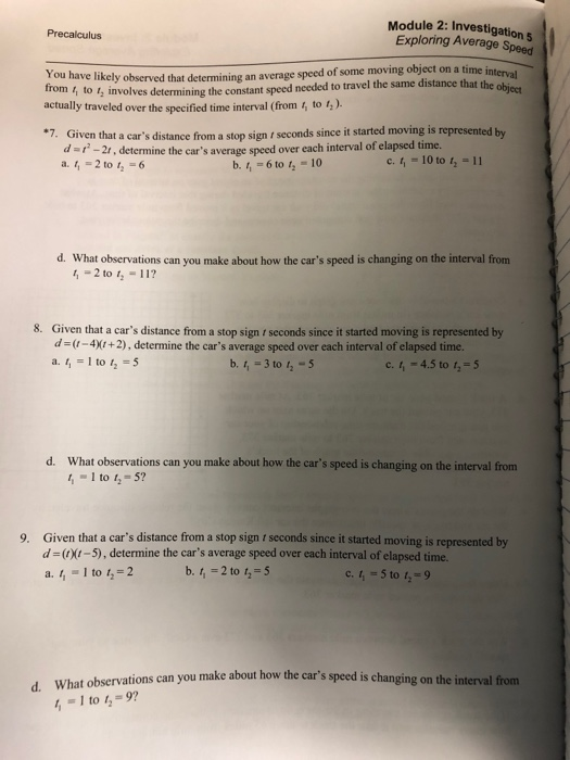 Solved Precalculus Module 2: Investigations Exploring | Chegg.com