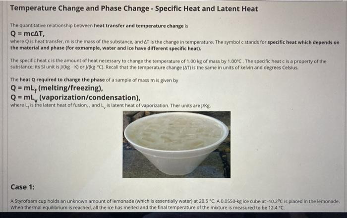 Solved Temperature Change and Phase Change - Specific Heat | Chegg.com