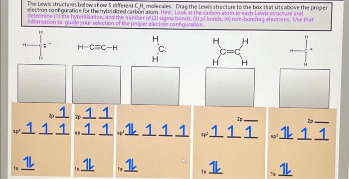 Solved sp² 1s H The Lewis structures below show 5 different | Chegg.com