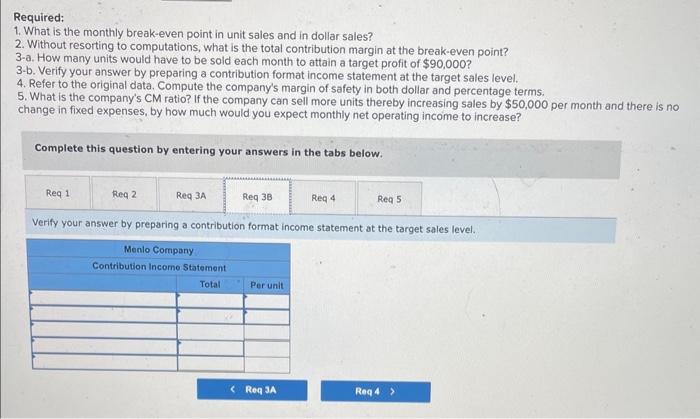 Solved Exercise 5-18 (Static) Break-Even and Target Profit | Chegg.com