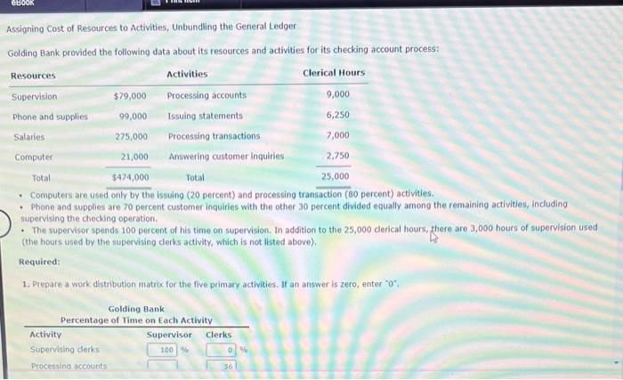 Solved Assigning Cost of Resources to Activities, Unbundling | Chegg.com