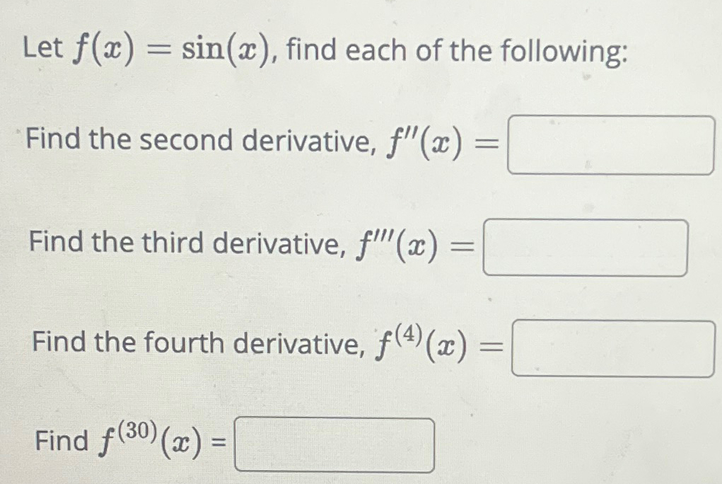 Solved Let f(x)=sin(x), ﻿find each of the following:Find the | Chegg.com