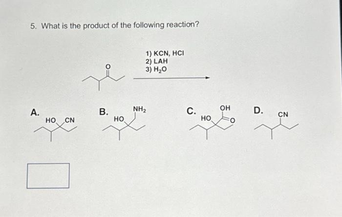 Solved 5. What is the product of the following reaction? 1) | Chegg.com