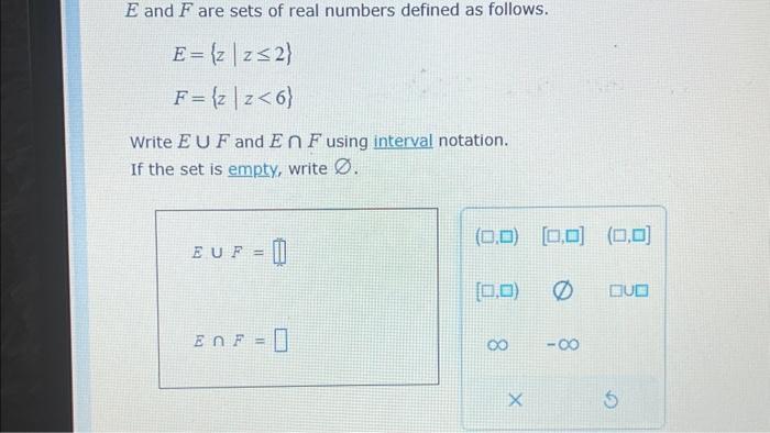 Solved E and F are sets of real numbers defined as follows. | Chegg.com