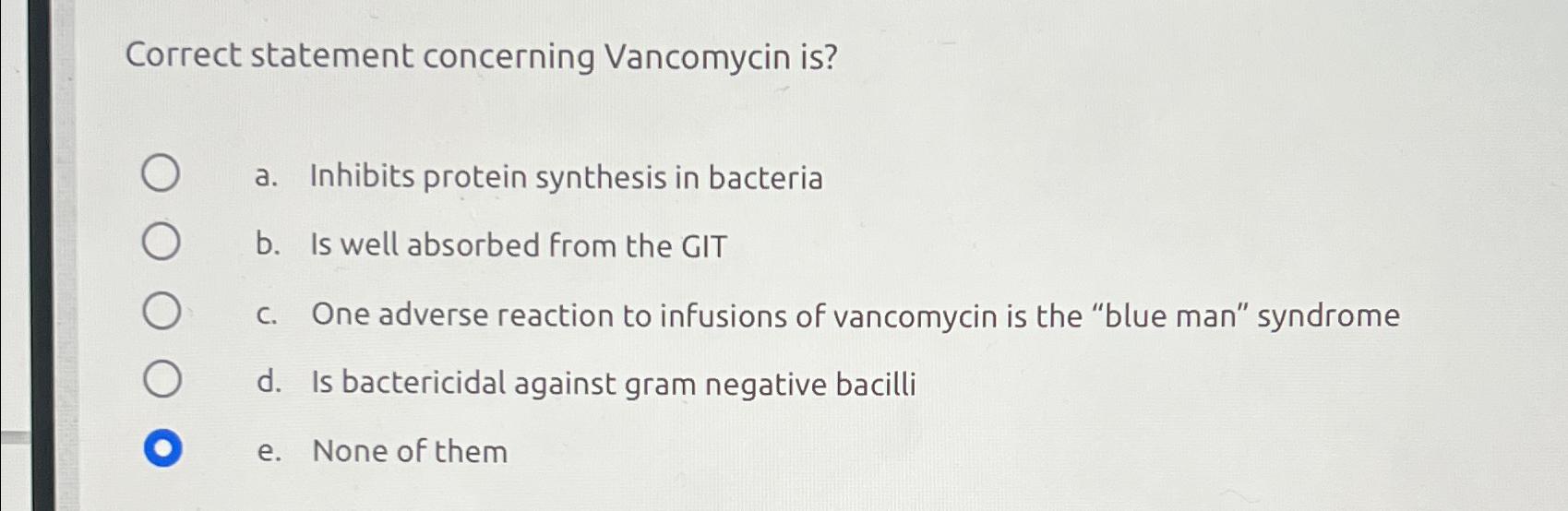 Solved Correct statement concerning Vancomycin is?a. | Chegg.com