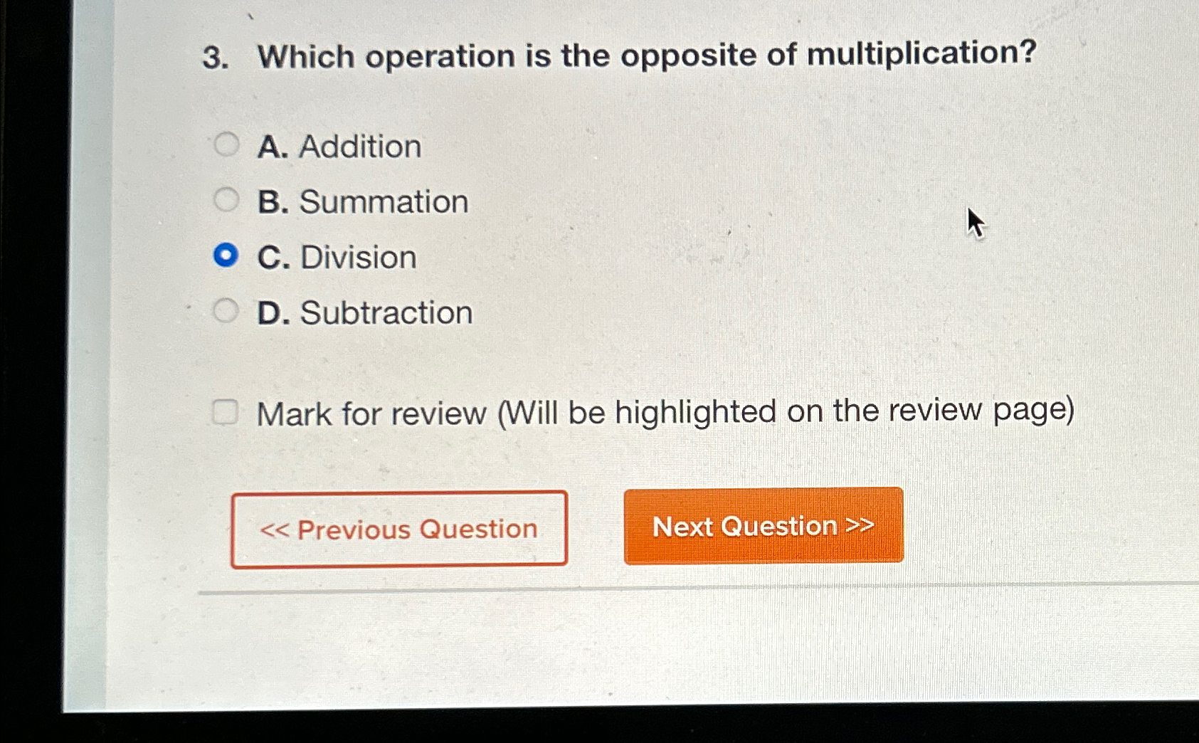 Solved Which operation is the opposite of multiplication?A. | Chegg.com