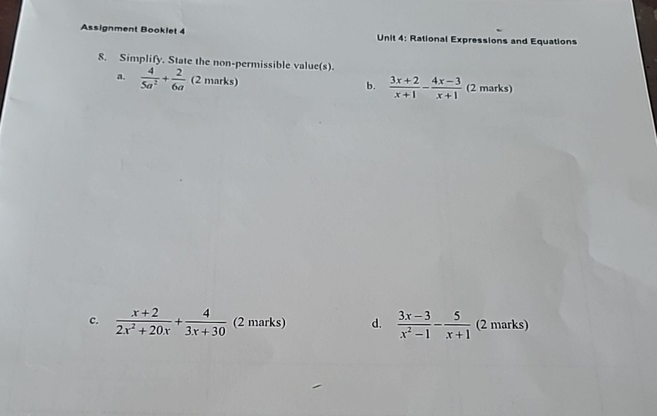 Solved Asslgnment Booklet 4Unit 4: Rational Expresslons and | Chegg.com