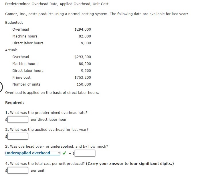 Solved Predetermined Overhead Rate, Applied Overhead, Unit | Chegg.com