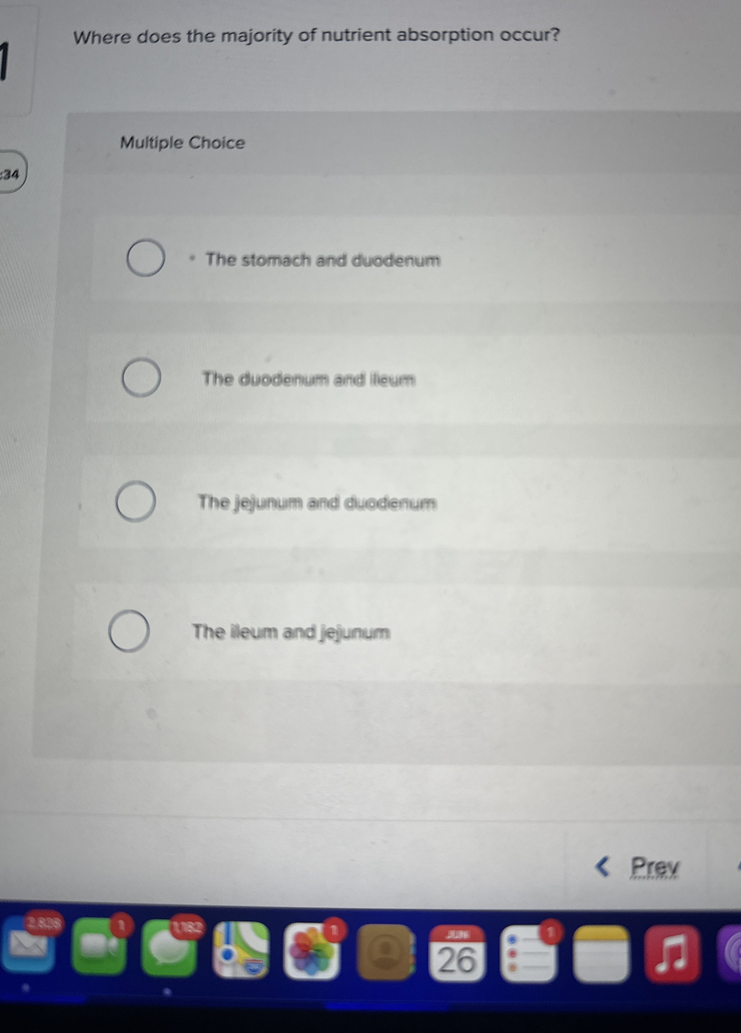 Solved Where does the majority of nutrient absorption | Chegg.com
