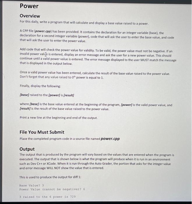 Solved Overview For this daily, write a program that will | Chegg.com
