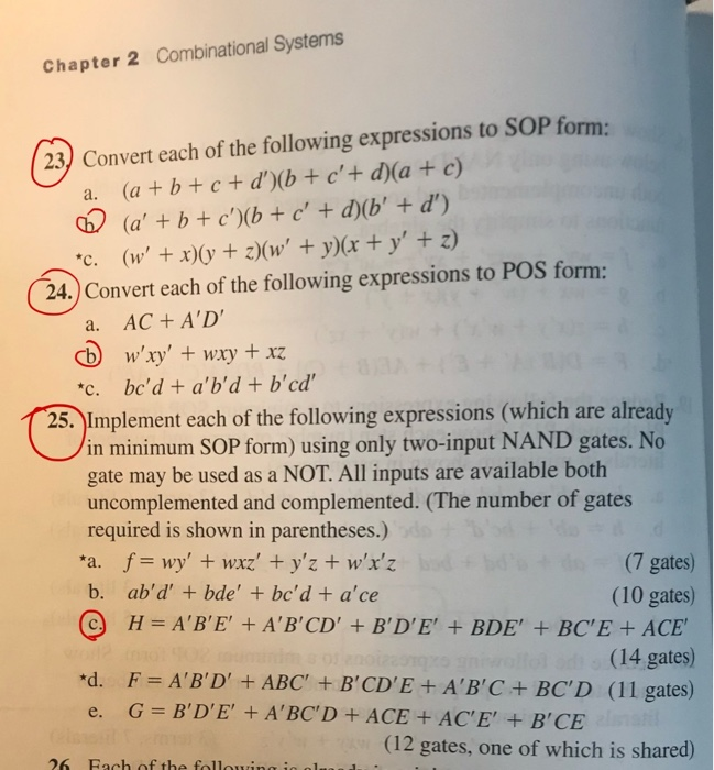 Solved Chapter 2 Combinational Systems 23, Convert each of | Chegg.com