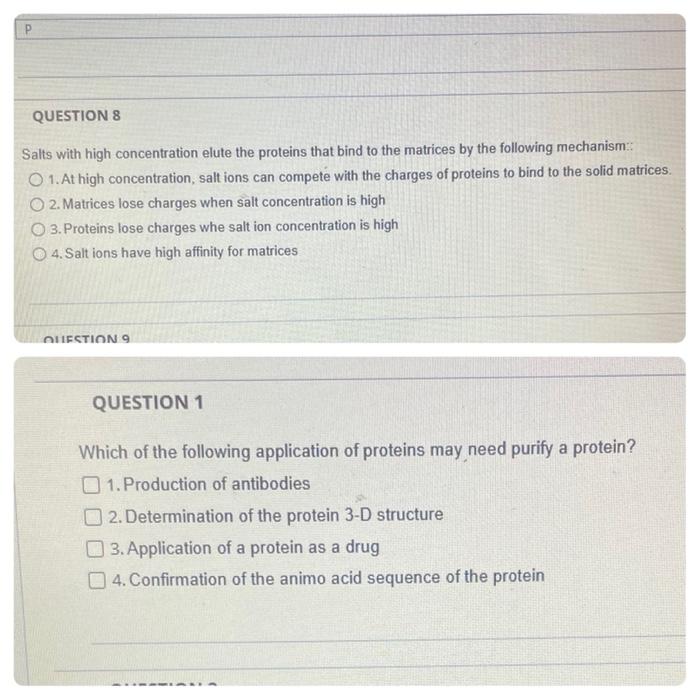 Solved Salts with high concentration elute the proteins that | Chegg.com