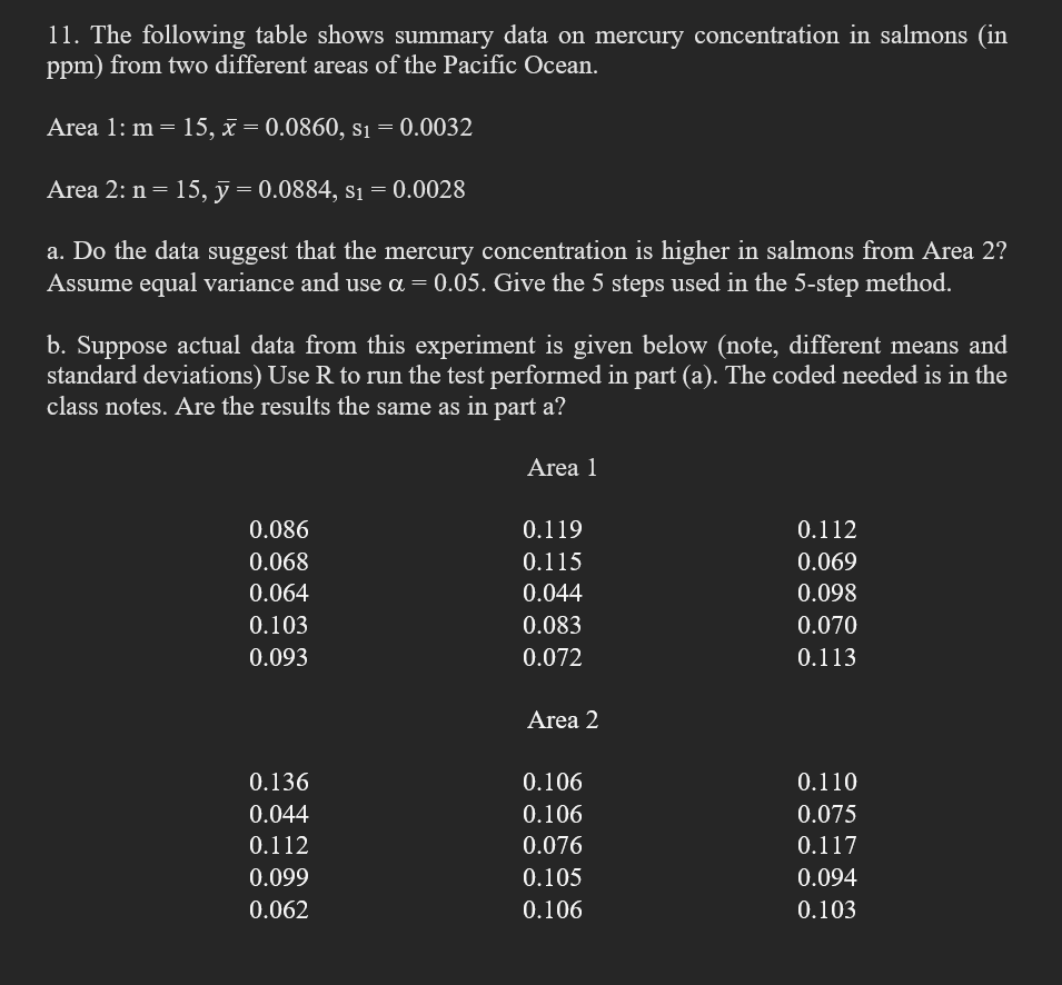 Solved The following table shows summary data on mercury | Chegg.com