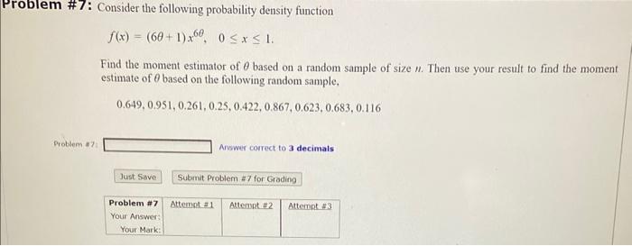 Solved Problem \#7: Consider the following probability | Chegg.com